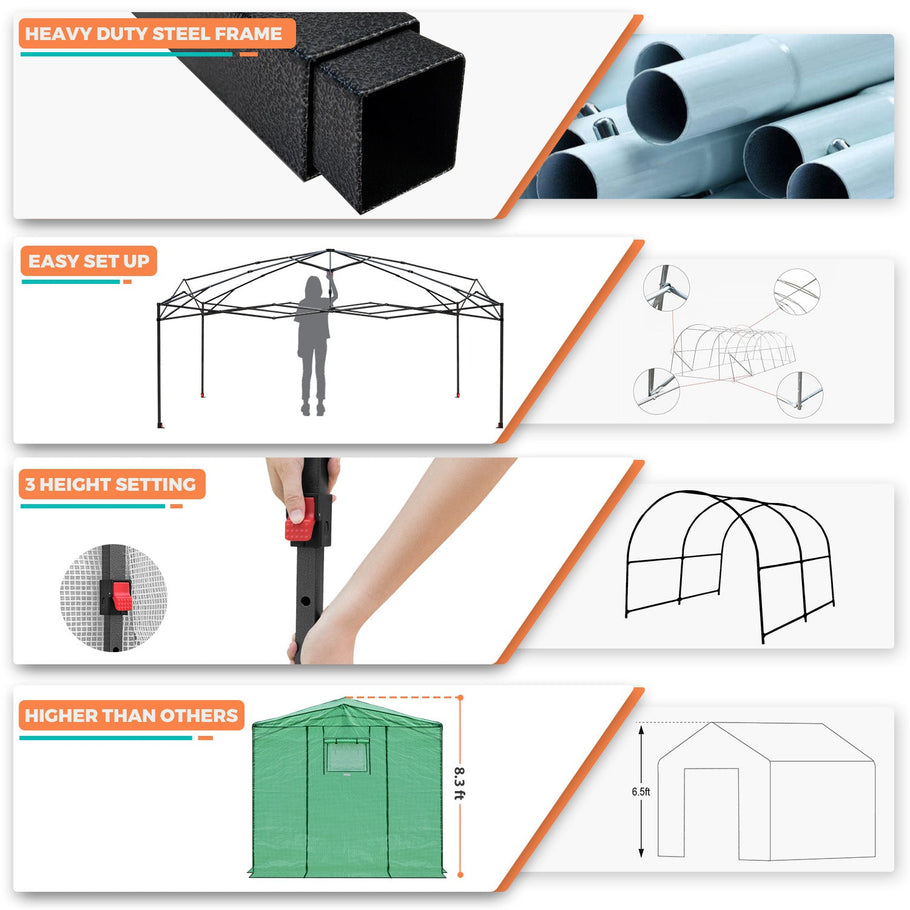 12x8 Portable Large Walk-in Pop Up Greenhouse – Eagle Peak Custom ...