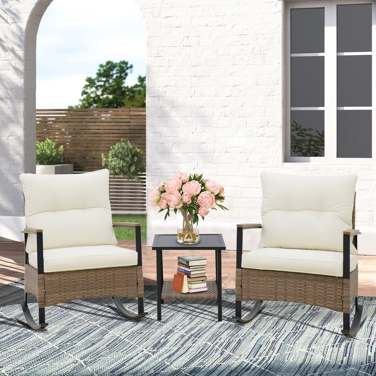 3 PCS Mojave Dusk Outdoor Conversation Set, 2 Rocking Chairs and Side ...