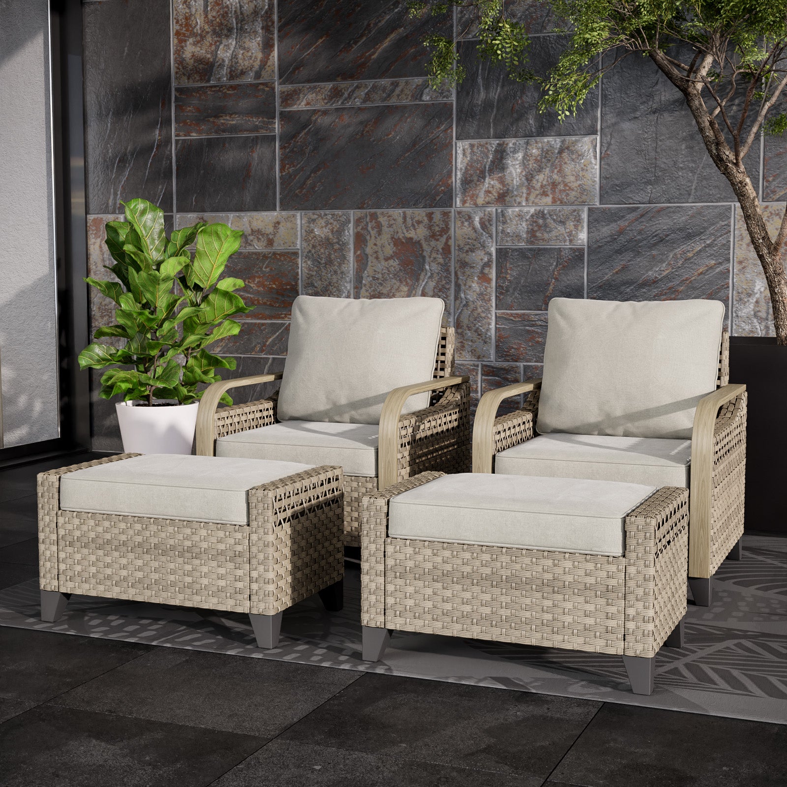 Modern Wicker Outdoor Chair 2 Chairs 2 Ottomans 4 Pieces Brown Gray Eagle Peak Custom Canopy Tent