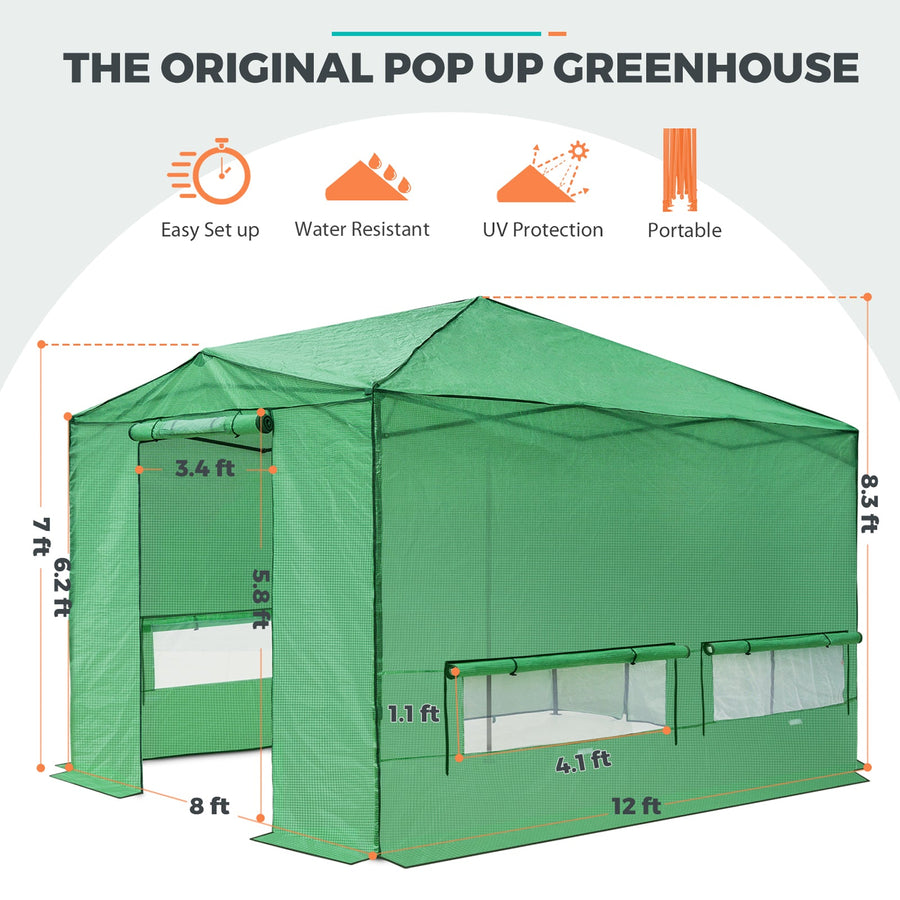 12x8 Portable Large Walk-in Pop Up Greenhouse – Eagle Peak Custom ...