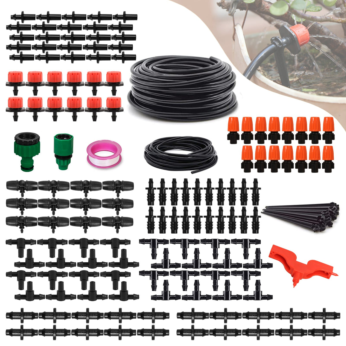 131 ft Automatic Drip Irrigation Kits DIY, 1/4" Distribution Tubing Ho ...