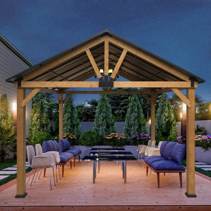 15x13 Cedar Wood Gazebo Pavilion Hardtop Roof – Eagle Peak®