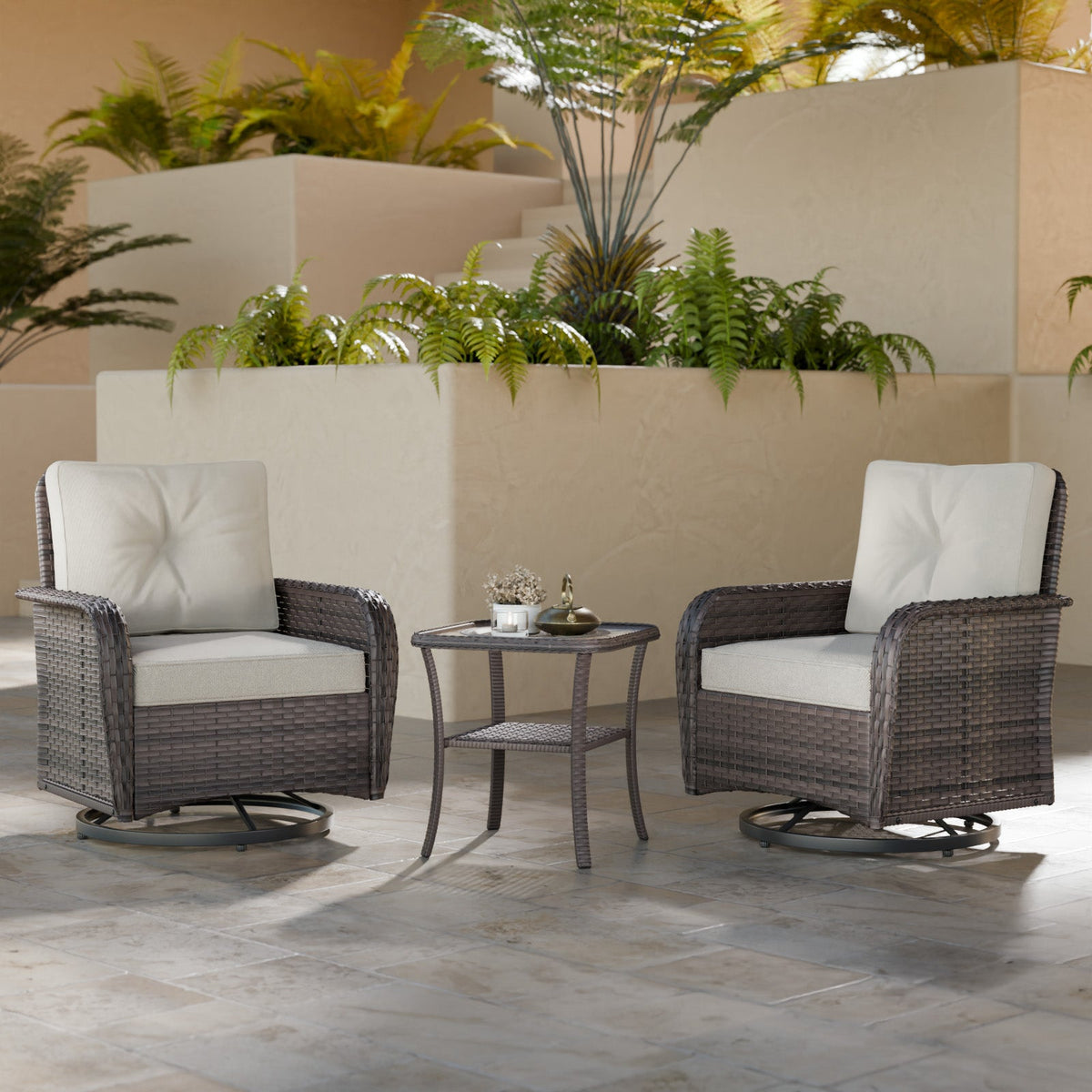 Rustic Veranda Patio Bistro Set, Swivel Rocking Chairs with Side Table ...
