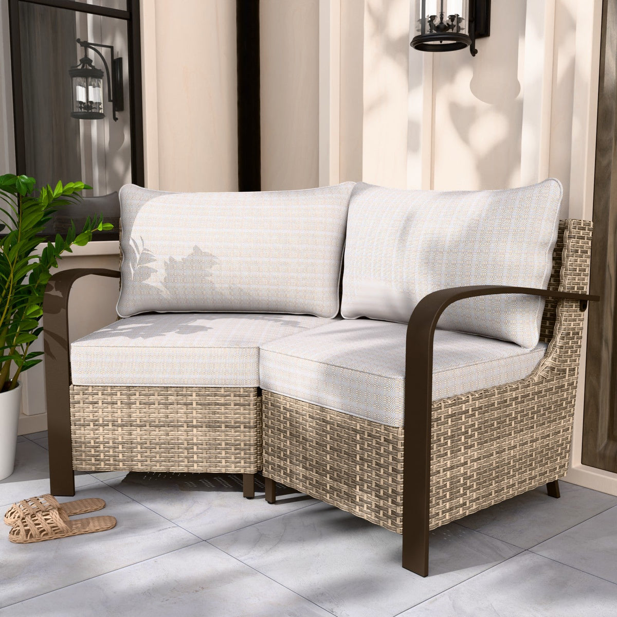 Coastal Vista Patio Outdoor Wicker Love Seat, Comfortable 4 inch Cushi ...