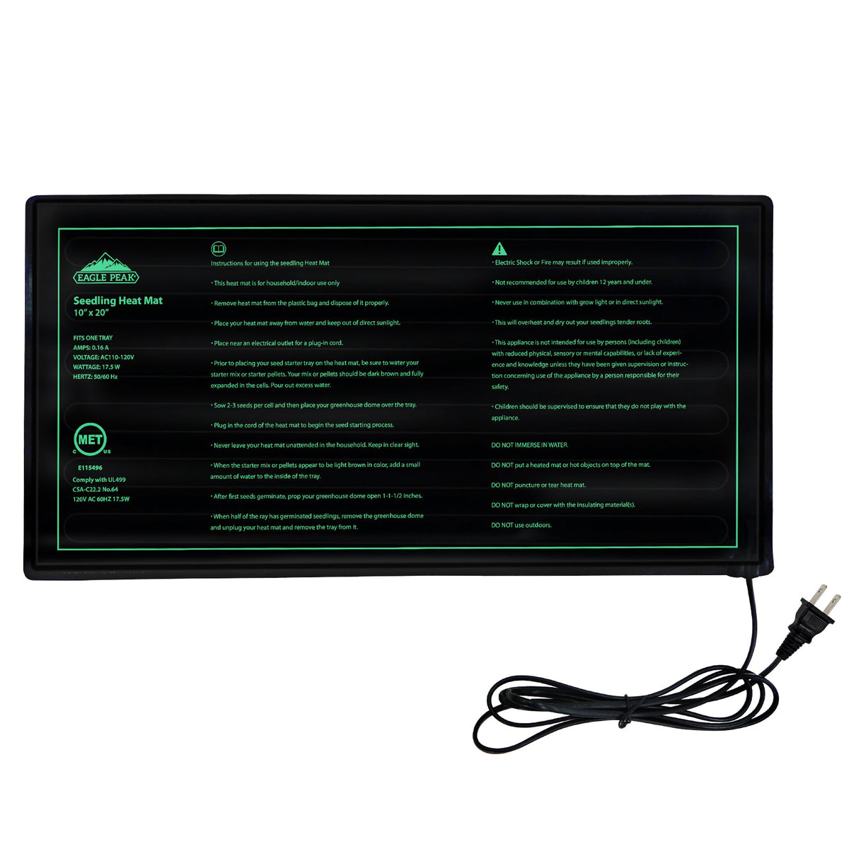 Seedling Heat Mat 10”x20”, UL & MET-Certified Heating Pad, Contains (1 ...