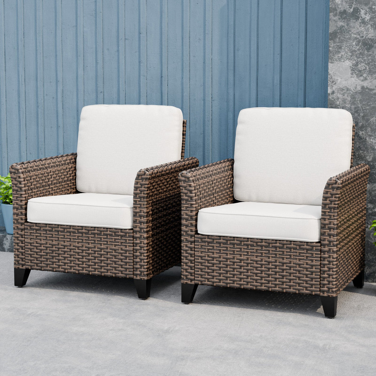 Ocean Vista Outdoor Wicker Patio Chairs Rattan Furniture, Set of 2 Pat ...