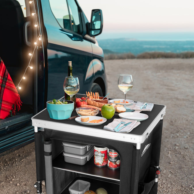 Outdoor Camping Pop Up Folding Table with Large 3-Tier Storage Organiz ...
