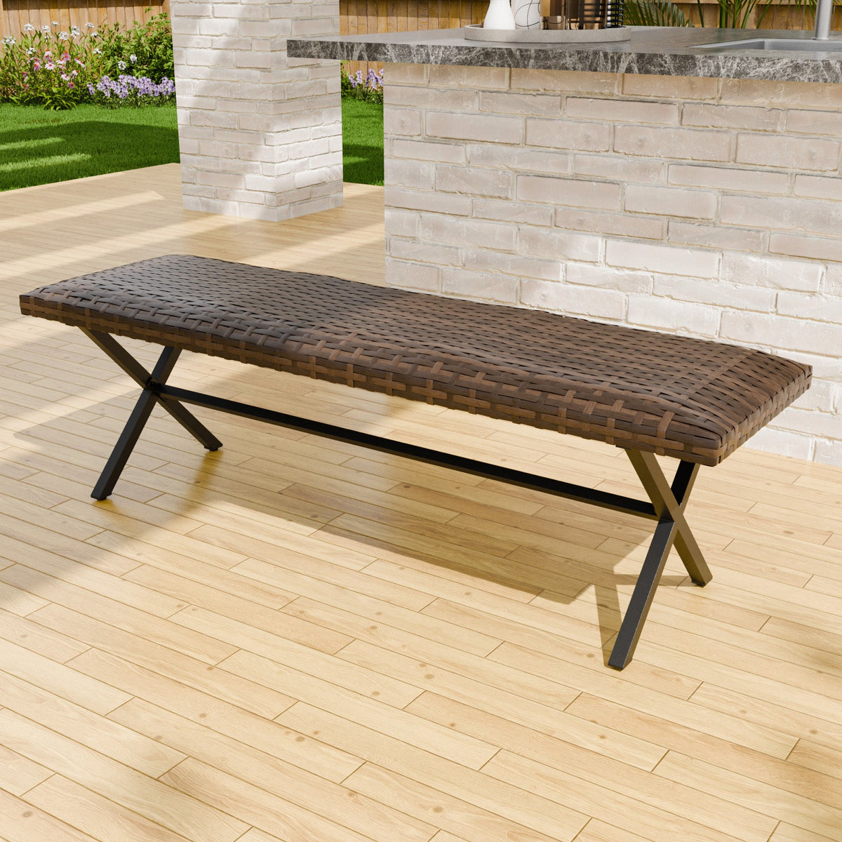 Sienna Bay Outdoor Wicker Dining Bench, Brown – Eagle Peak Custom ...