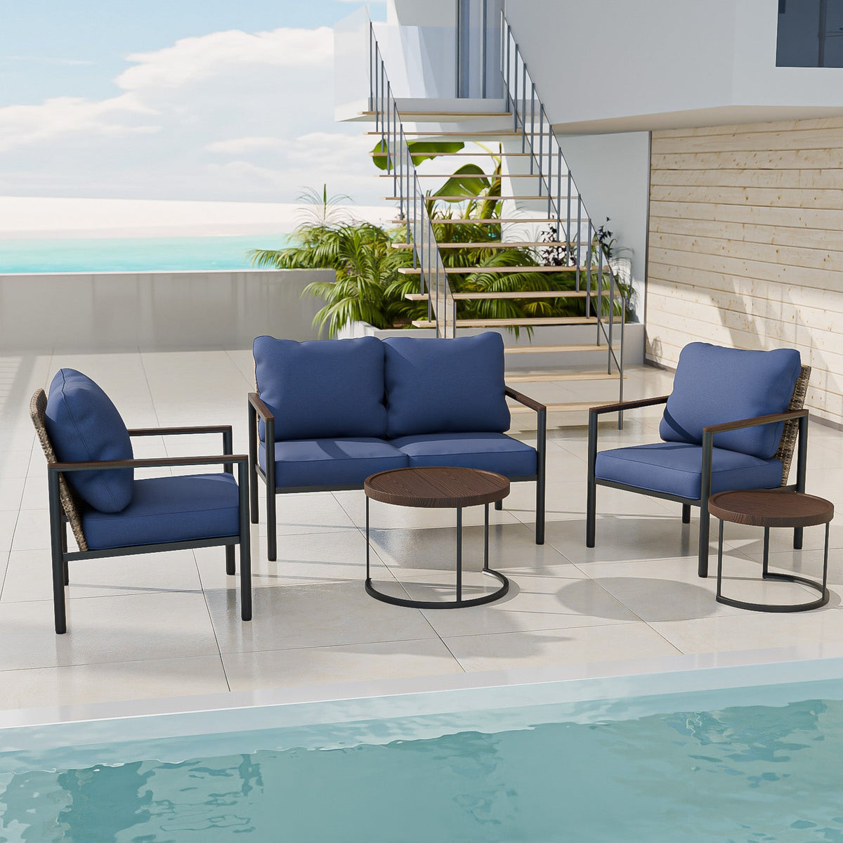 Sunset Dune Outdoor 6 PCS Patio Furniture, 2 Chairs 1 Loveseat 2 Table ...