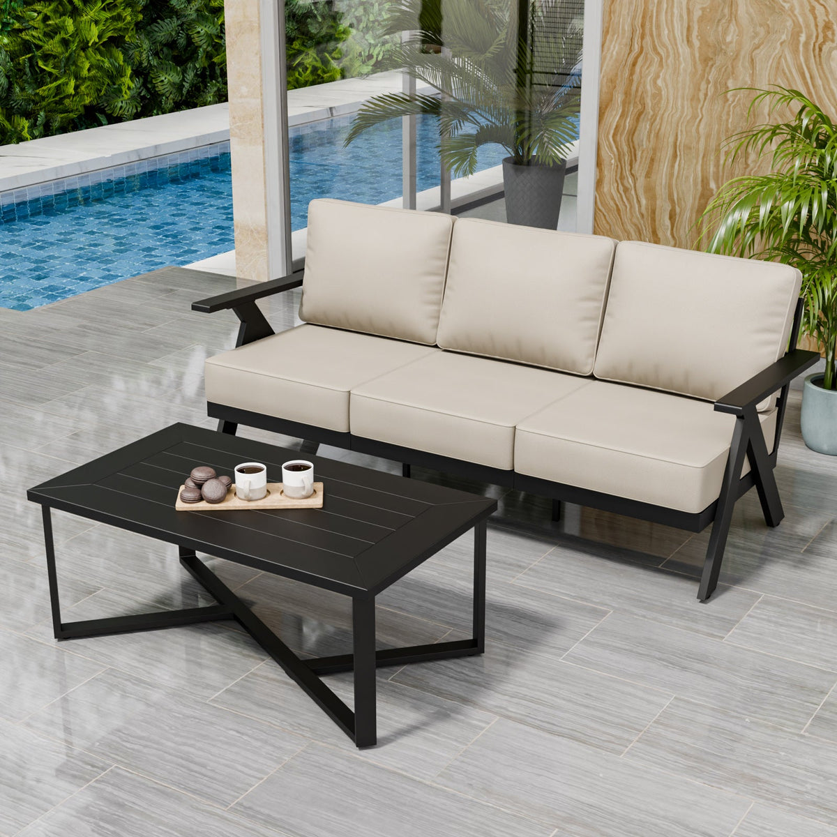 Urban Slate 2 Piece Modern Outdoor Patio Furniture Set, Couch and Coff ...