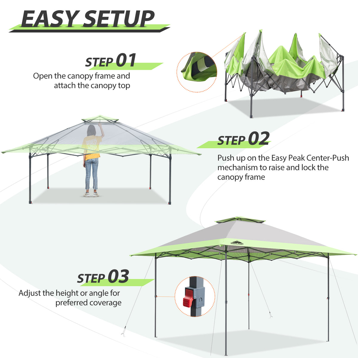 EAGLE PEAK E169 Easy Setup 13x13 Straight Leg Pop Up Canopy Tent with